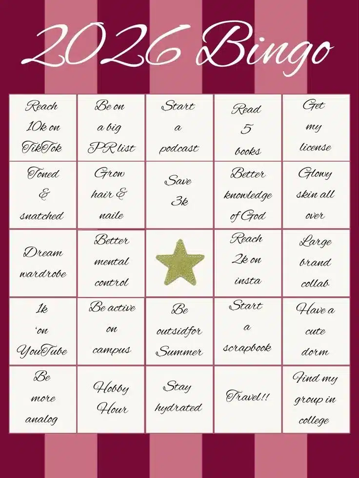 Free Printable Bingo Card: 2026 Vision Board Goals Template